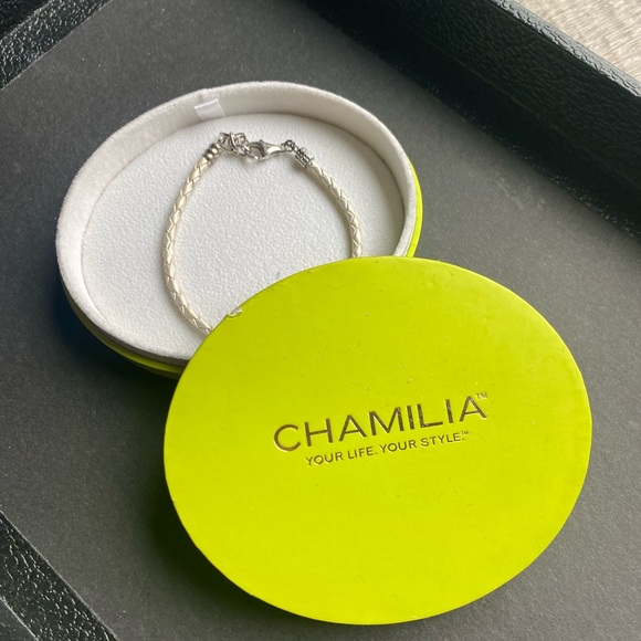 Chamilia | Jewelry | Chamilia Leather White Braid Bracelet With Box ...